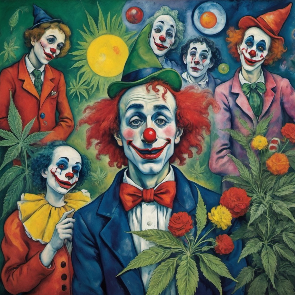 A marijuana inspired Marc Chagall with killer clowns