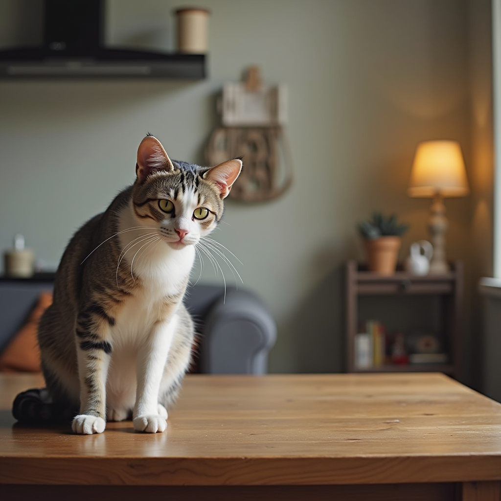 A cat sitting on a table