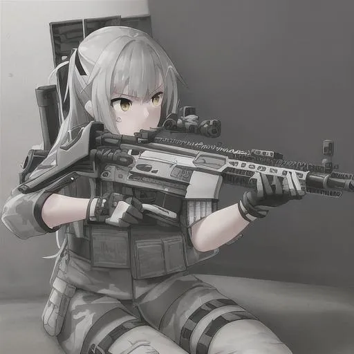 anime jimin korean soldier with white hair and gun | OpenArt