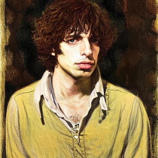 a painted portrait of a young Syd Barrett in the sty... | OpenArt