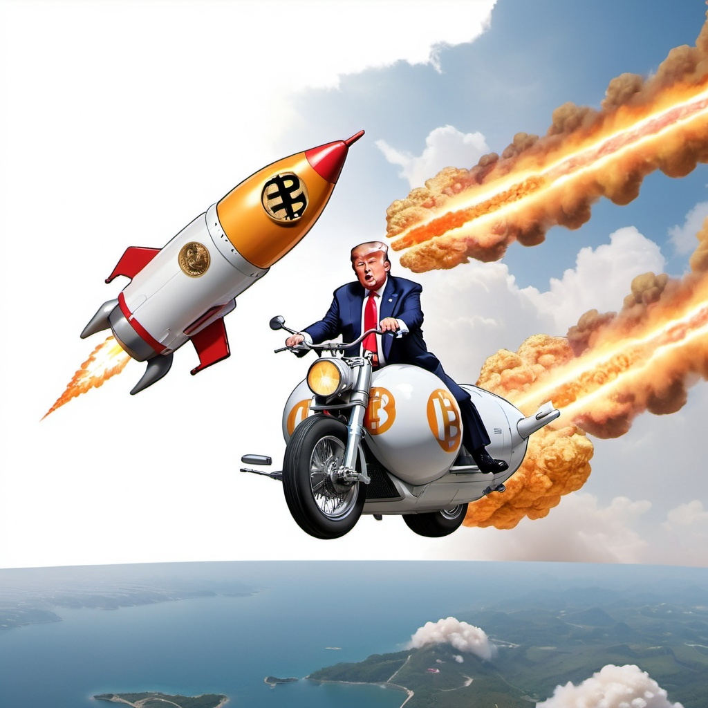 Donald trump riding a rocket into kim Jong un with a...
