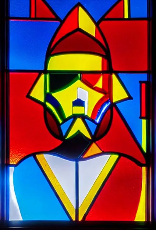 “Stained glass tall cathedral window of Darth Vader...