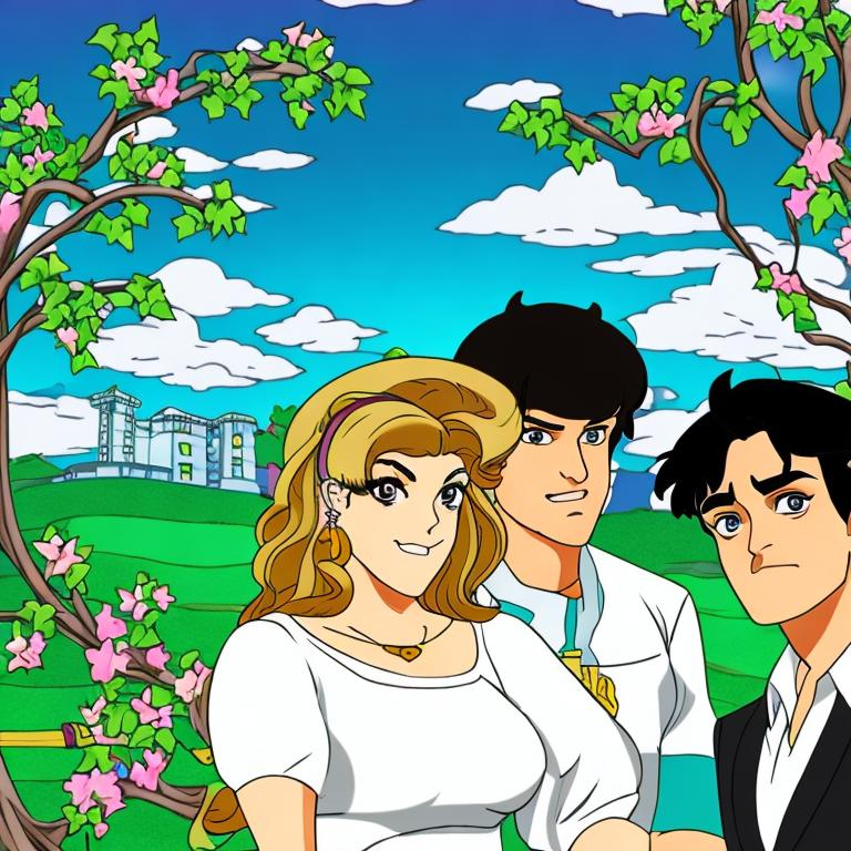 Kirstie Alley and Pedro Pascal anime style