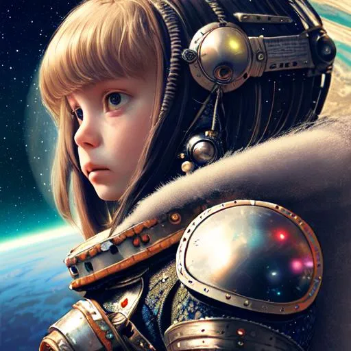 Alien woman holding space debris and stars. | OpenArt