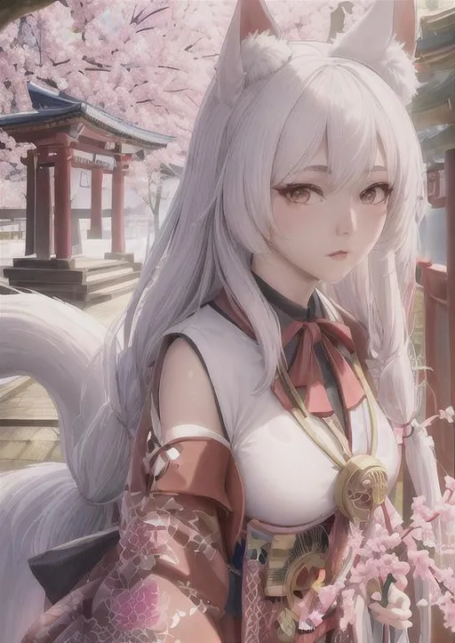 portrait of gorgeous Japanese girl wearing Miko clot...