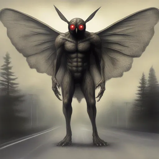 Mothman is described as a bipedal, winged humanoid.... | OpenArt