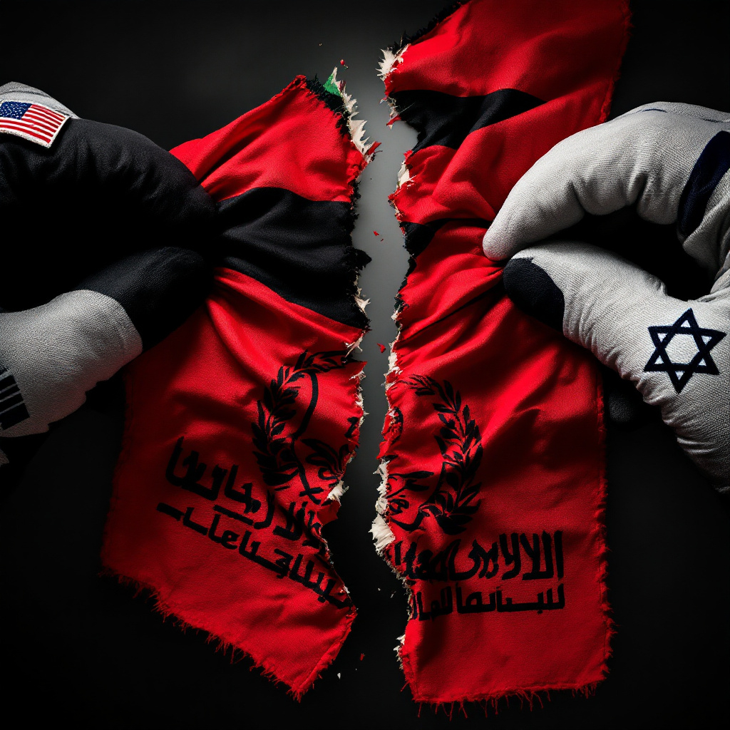 A piece of fabric with the Palestinian flag being to...