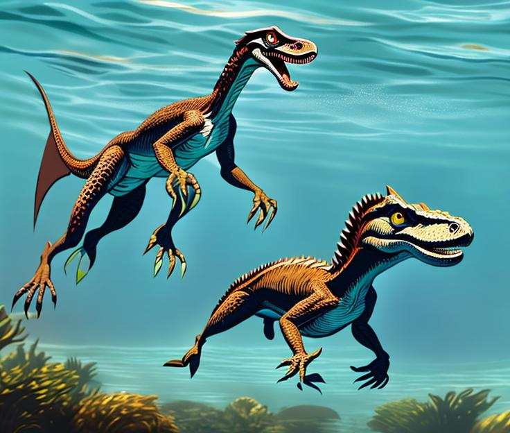 Anthro velociraptor swimming underwater swimming und...