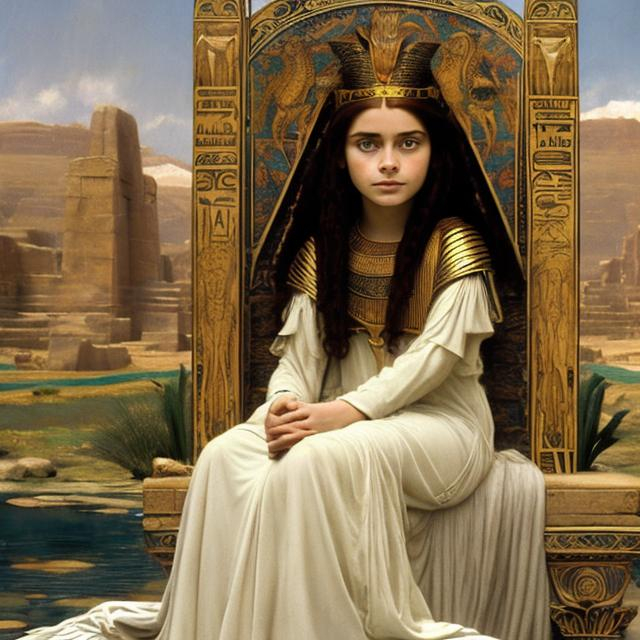 Pre-Raphaelite painting of an young girl as Queen of...