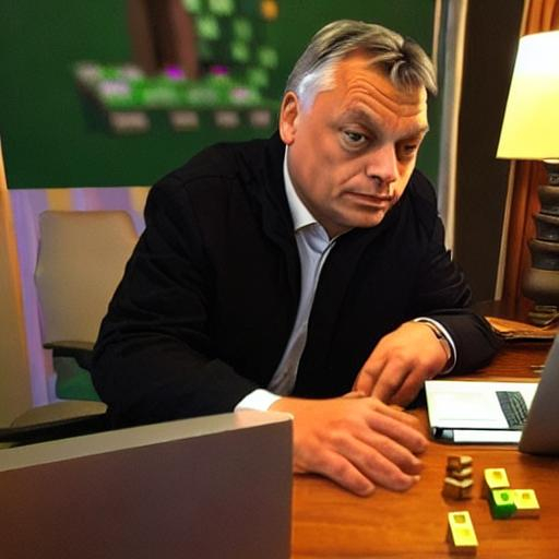 Viktor Orbán playing Minecraft on his pc | OpenArt