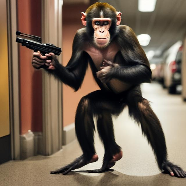 a monkey thats mad and has a gun while robbing a kroger | OpenArt