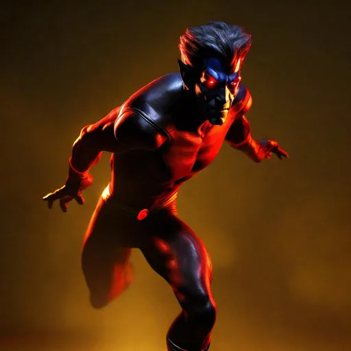 Nightcrawler of the X-Men in his black and red outfi...