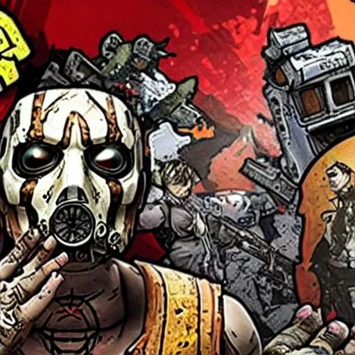 Borderlands style scene with silhouette of couple ho... | OpenArt