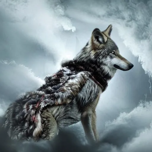 a wolf which is wrapped in a blanket made out of poi...