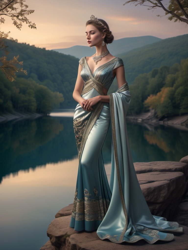 This image shows a statuesque young woman standing o...