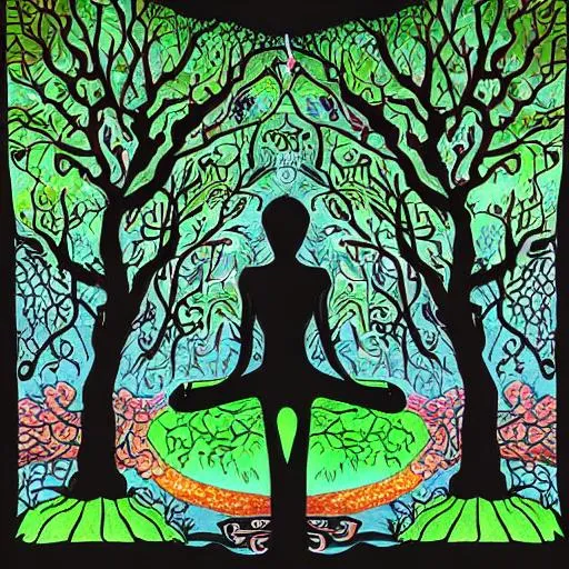landscape trees water black cat chakras | OpenArt