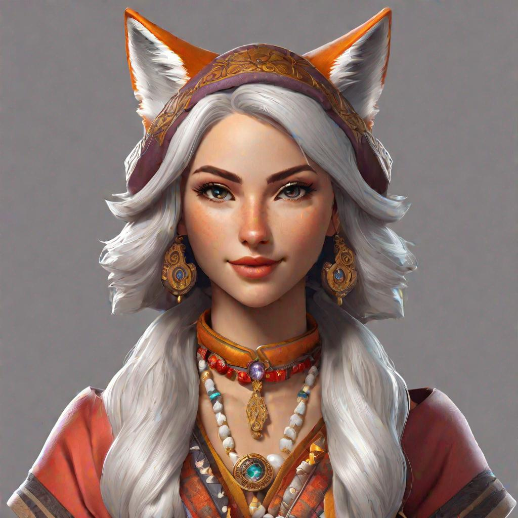 female human Kitsune shopkeeper, fox, dnd, ultra det...