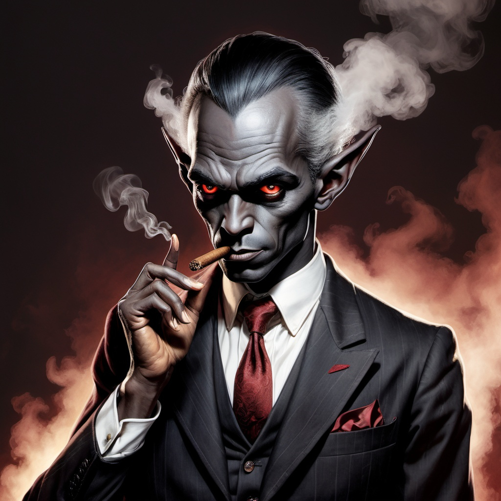 a dark elf with long pointed ears with wight hair an...