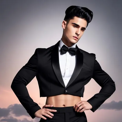 crop top black long sleeve business suit with a blac... | OpenArt