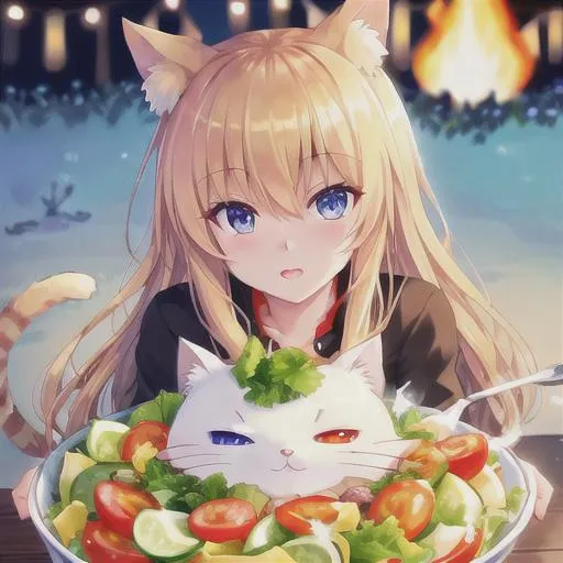 salad cats with fire in eyes | OpenArt