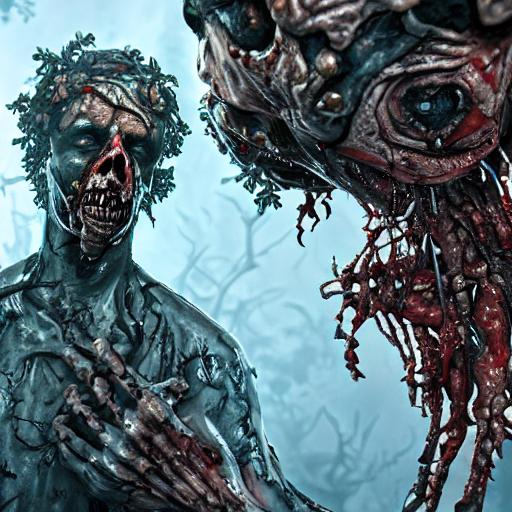 An intricate zombie Army man, coral and mushrooms on... | OpenArt