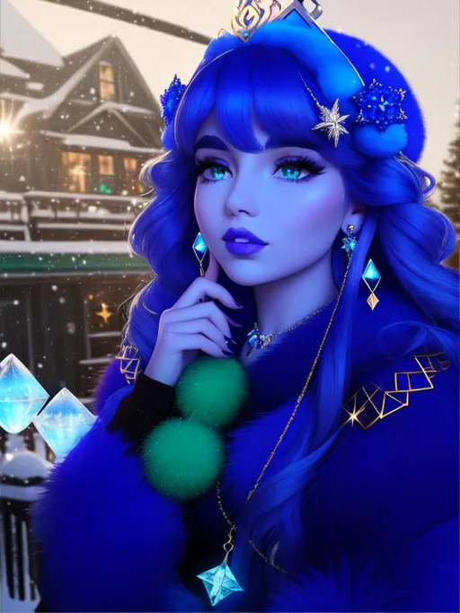 Pokimane, Heavy snow, Giant Blue Orb in Sky, Long St... | OpenArt