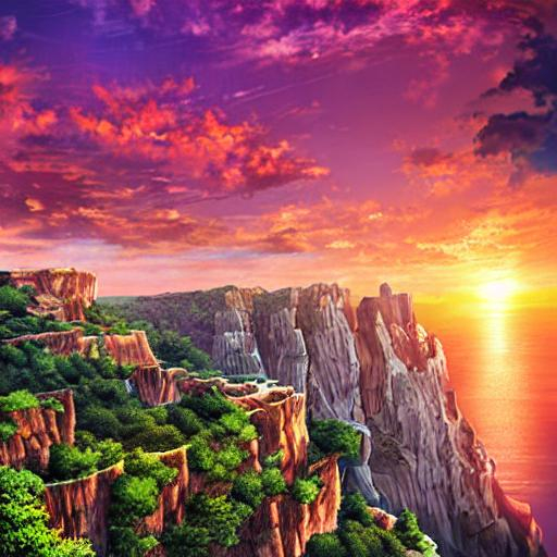 a sunset with a cliff, digital art style | OpenArt