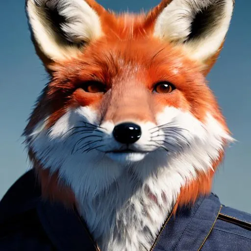 Dark blue anthropomorphic fox, white chest and front... | OpenArt
