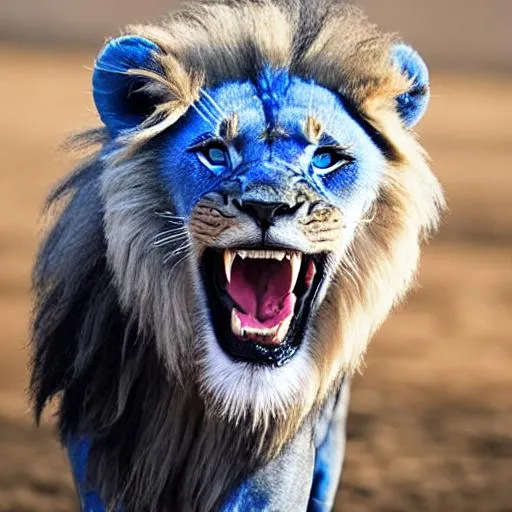 perfect studio photography majestic blue lion in mot... | OpenArt