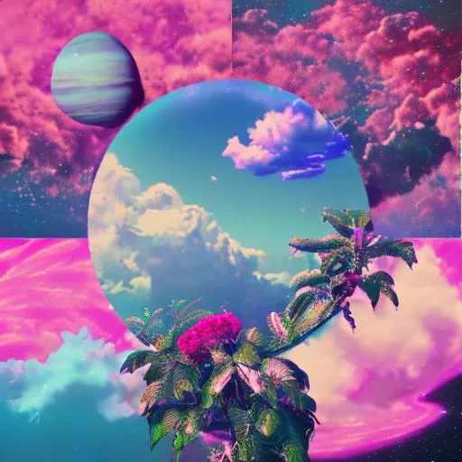 Vaporwave, flowers, , planets, collage, Psychedelic...