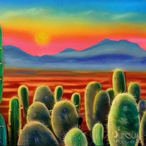 desert cactus sunset painting | OpenArt