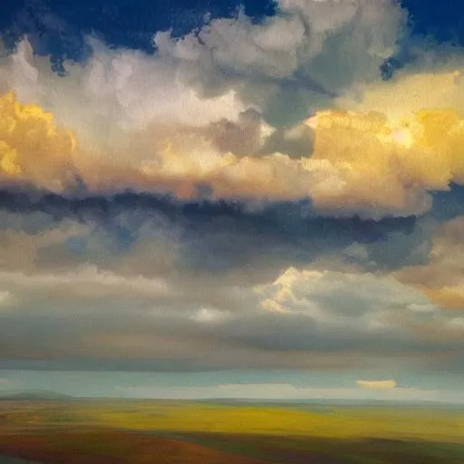 Colourful moody Skies and clouds over a vast valley...