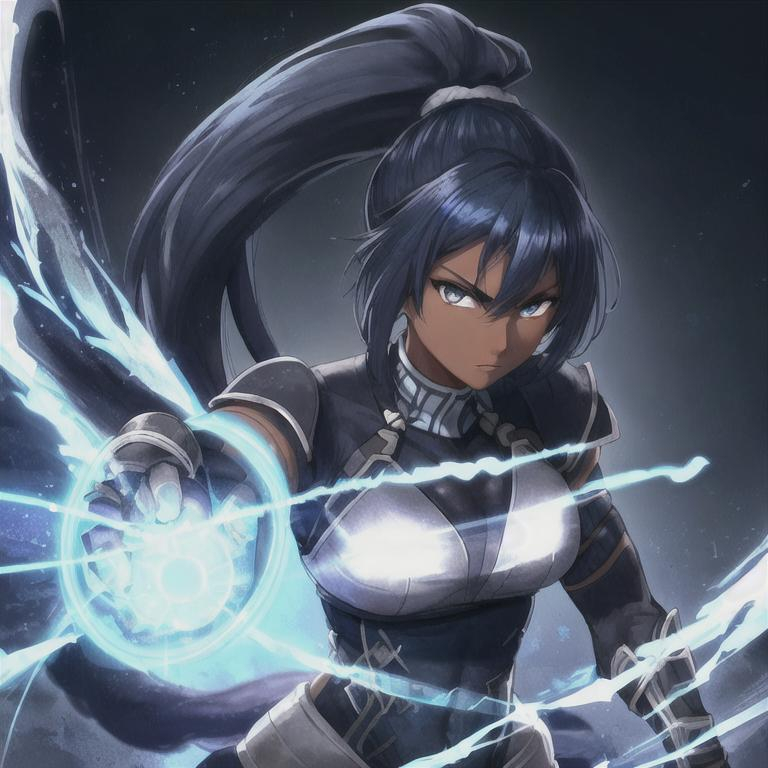 Dark Blue Hair, Ebony Skinned, Ponytail, Ancient War...