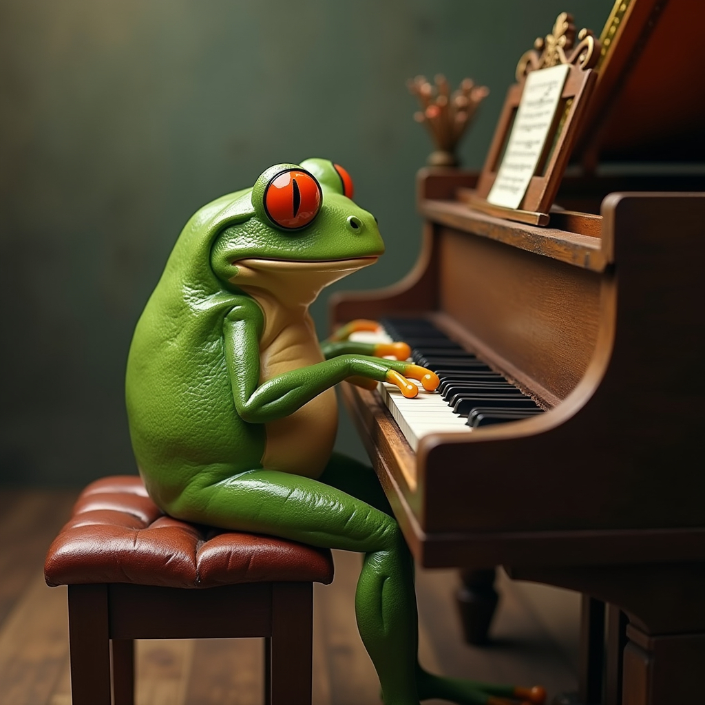 Imagine a frog playing piano