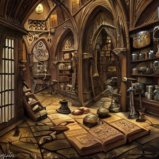 A medieval magical items shop viewed from the inside... | OpenArt