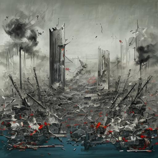 abstract art about war between two cities | OpenArt