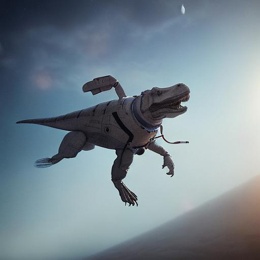 Astronaut Tyrannosaurus rex flying a space shuttle,... | OpenArt