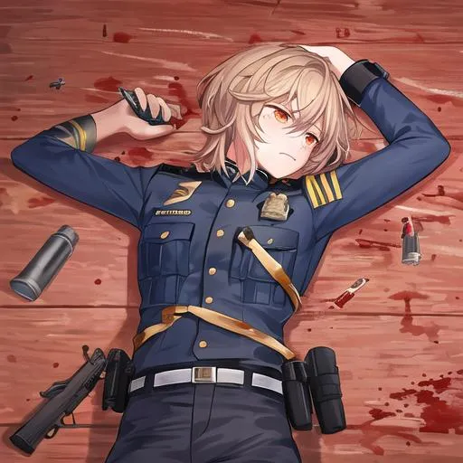 Caleb as a police officer in a gunfight bullets flyi...