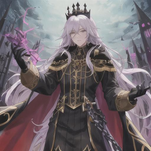 male king necromancer, with a black crown and a rega...