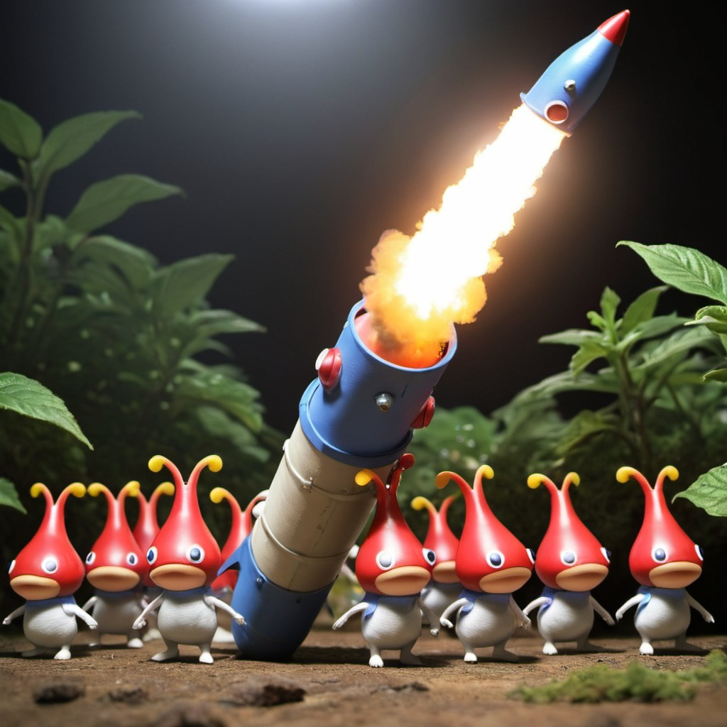 A bunch of Pikmin carrying a nuclear missile