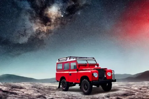 land rover in red, in space, soft lighting, person l... | OpenArt