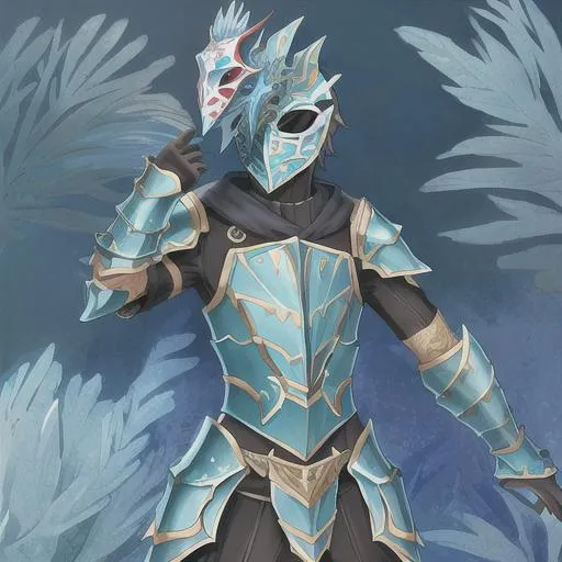 Aztec Warrior, gem-like and shell-like iridescent ar...