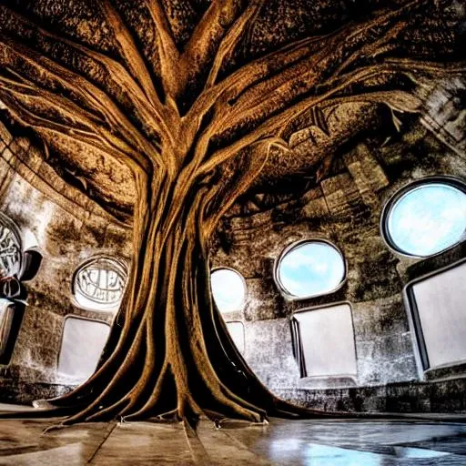 Cosmonastery of the Empty Orbit, banyan tree, scifi,...