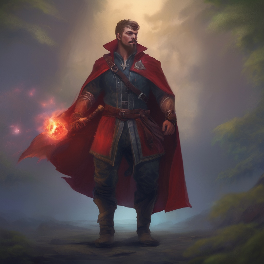 (Full body) male stocky young muscular red-mage with...