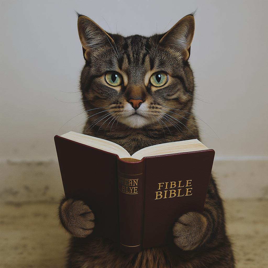 A cat holding bible