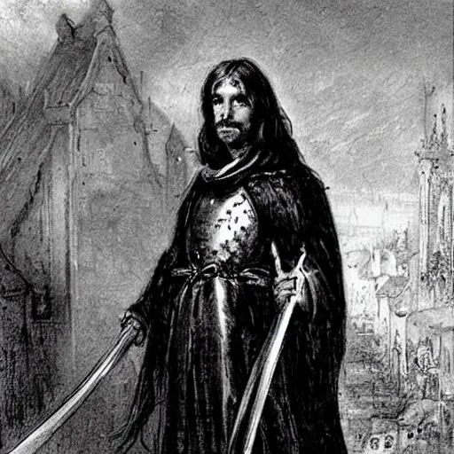 handsome knight templar with long hair Adolph Menzel