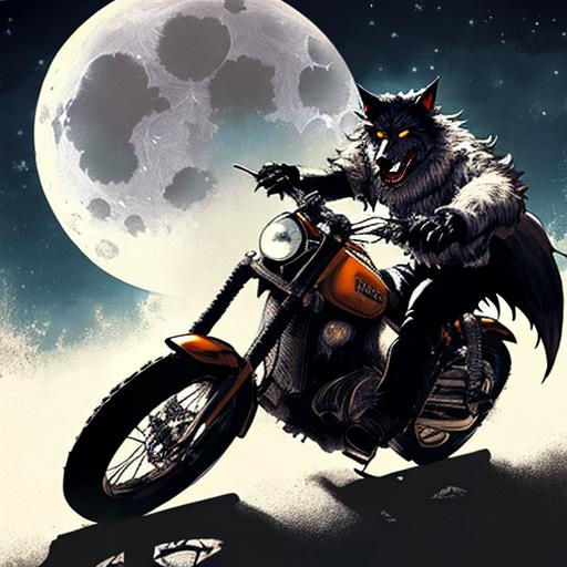 werewolf wearing a oversized jacket and riding a mot...