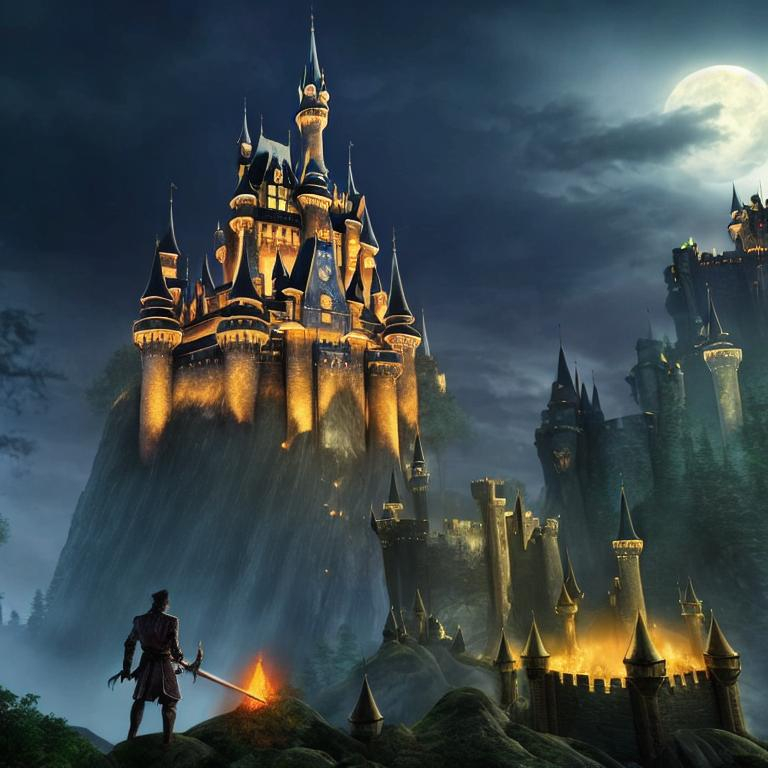 a giant magical castle shaped like a skull, towering...