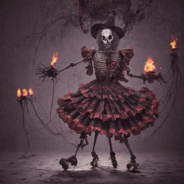 skeleton clown dancing, nice dress, occult, festival... | OpenArt