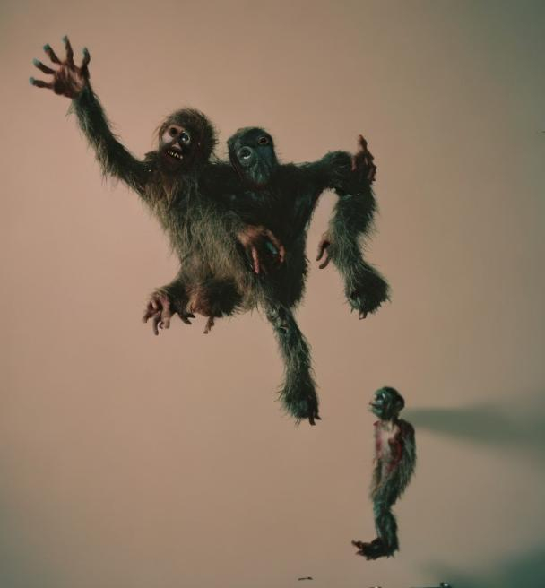 two drunken zombie android monkeys in a ruined city... | OpenArt